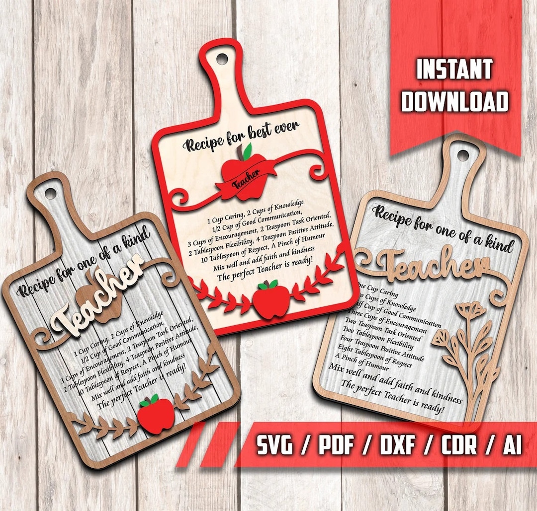 The Perfect Teacher Recipe SVG File Bundle, Teacher Cutting Board 24 ...