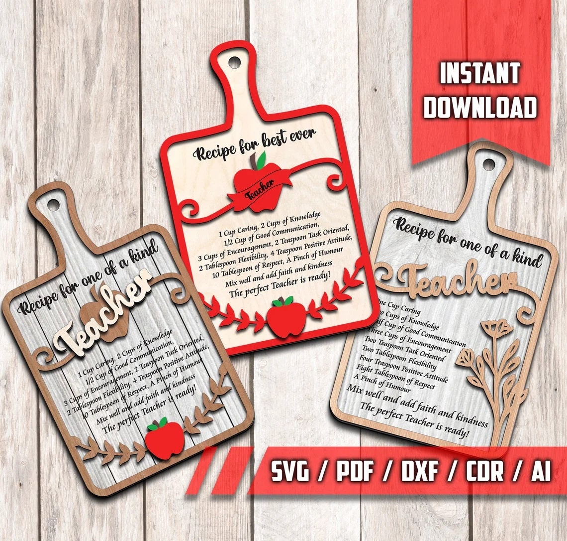 The Perfect Teacher Recipe SVG File Bundle, Teacher Cutting Board 24 ...