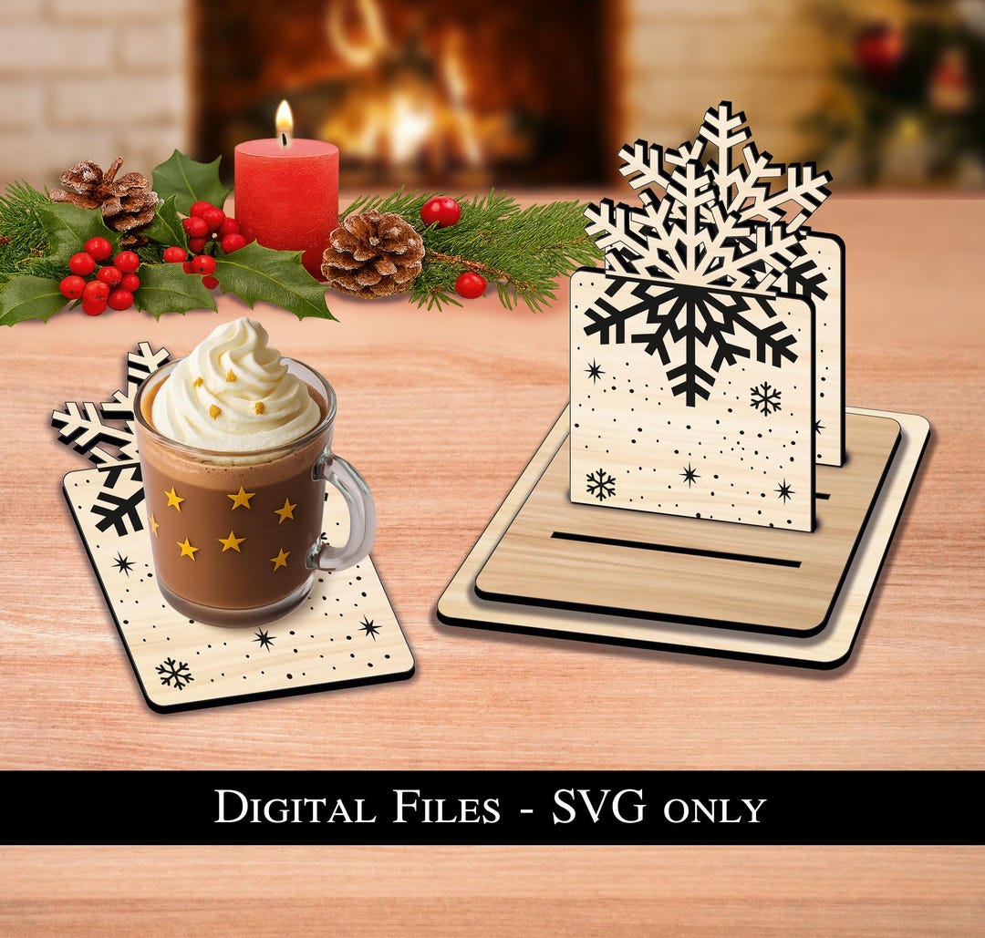 Snowflake Coaster Set With Stand SVG Laser Cut Winter Home Table ...