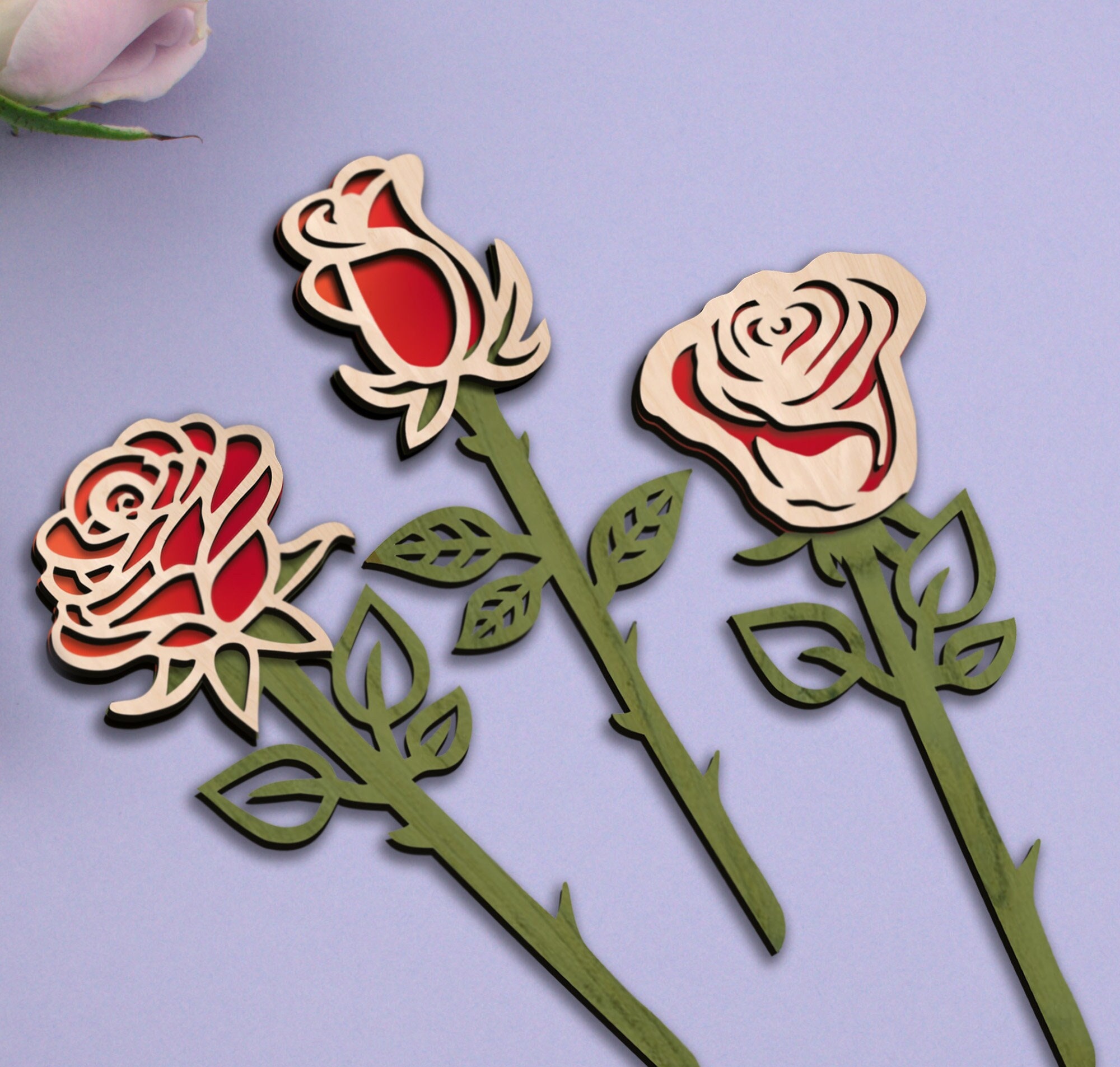 Wooden Laser Cut Roses ,3 Designs, Valentine Day Roses Love Gift ...