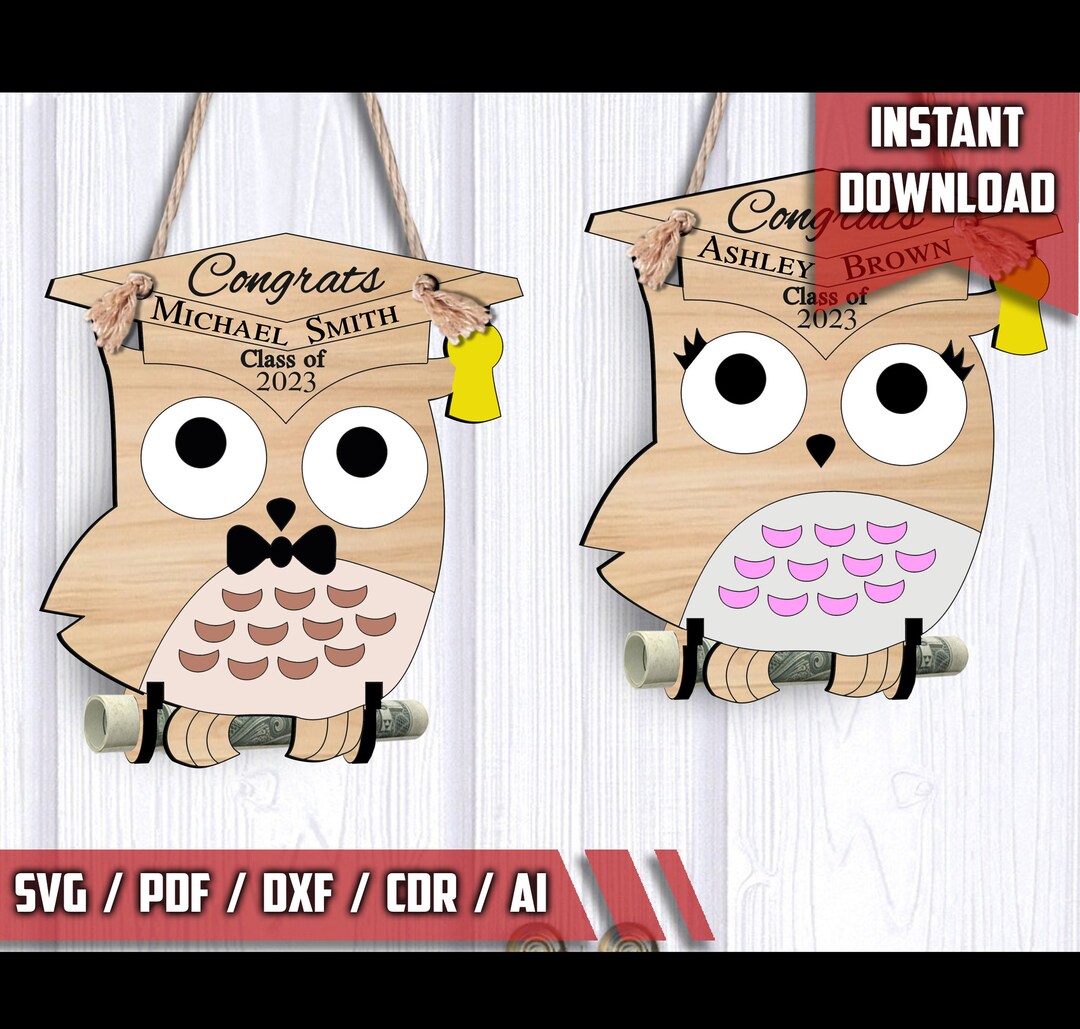 Graduation Congrats Money Holder Owl Ornament SVG Glowforge Laser-ready Cut File INSTANT ...