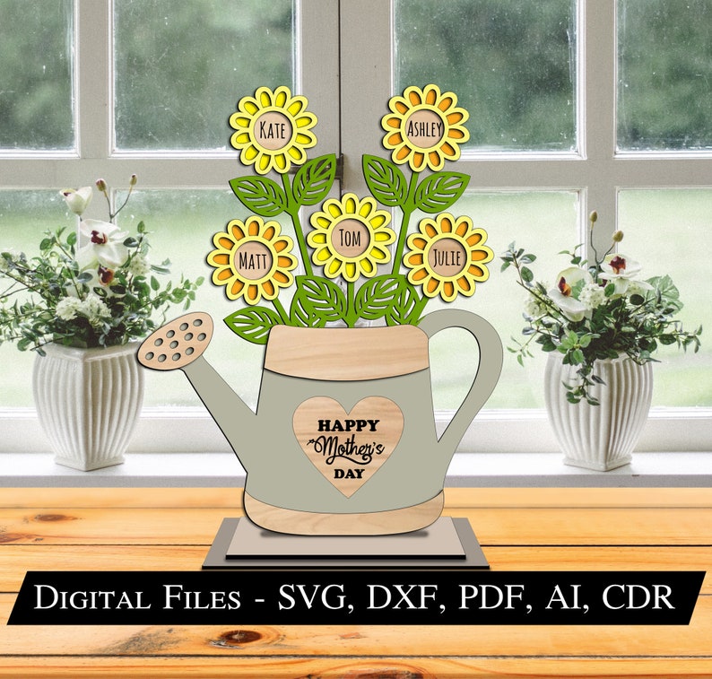 Happy Mother Day Gift 6 Family Members Sunflowers Watering Pot ...