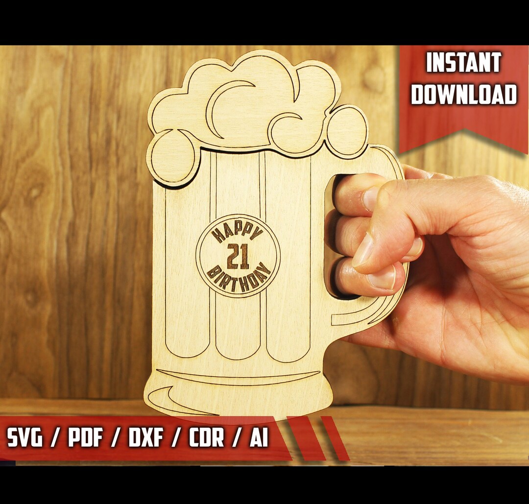 Beer Mug Gift Card Holder, SVG Laser-ready Cut File - INSTANT DOWNLOAD ...