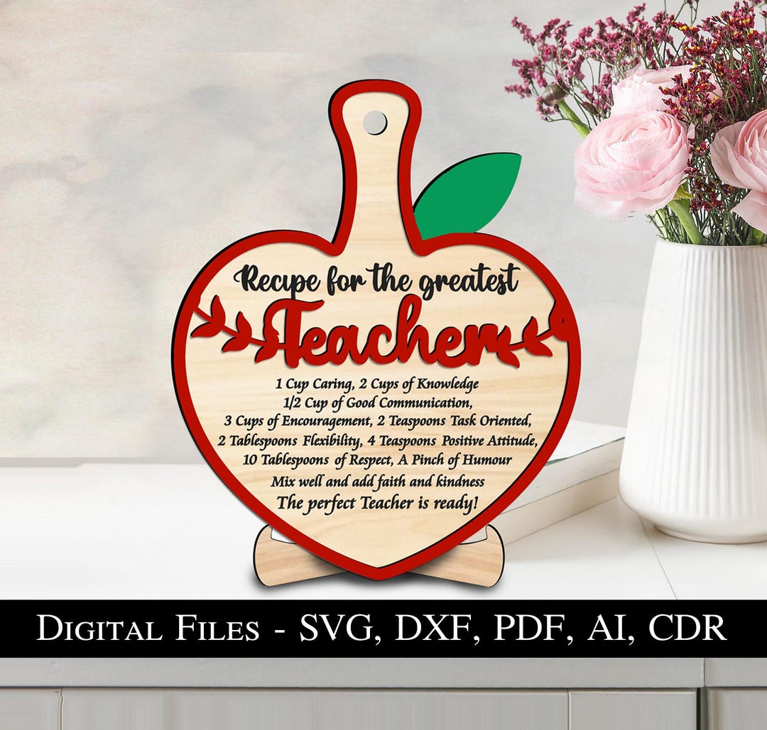 The Perfect Teacher Recipe SVG File, Teacher Cutting Board Gift Instant ...