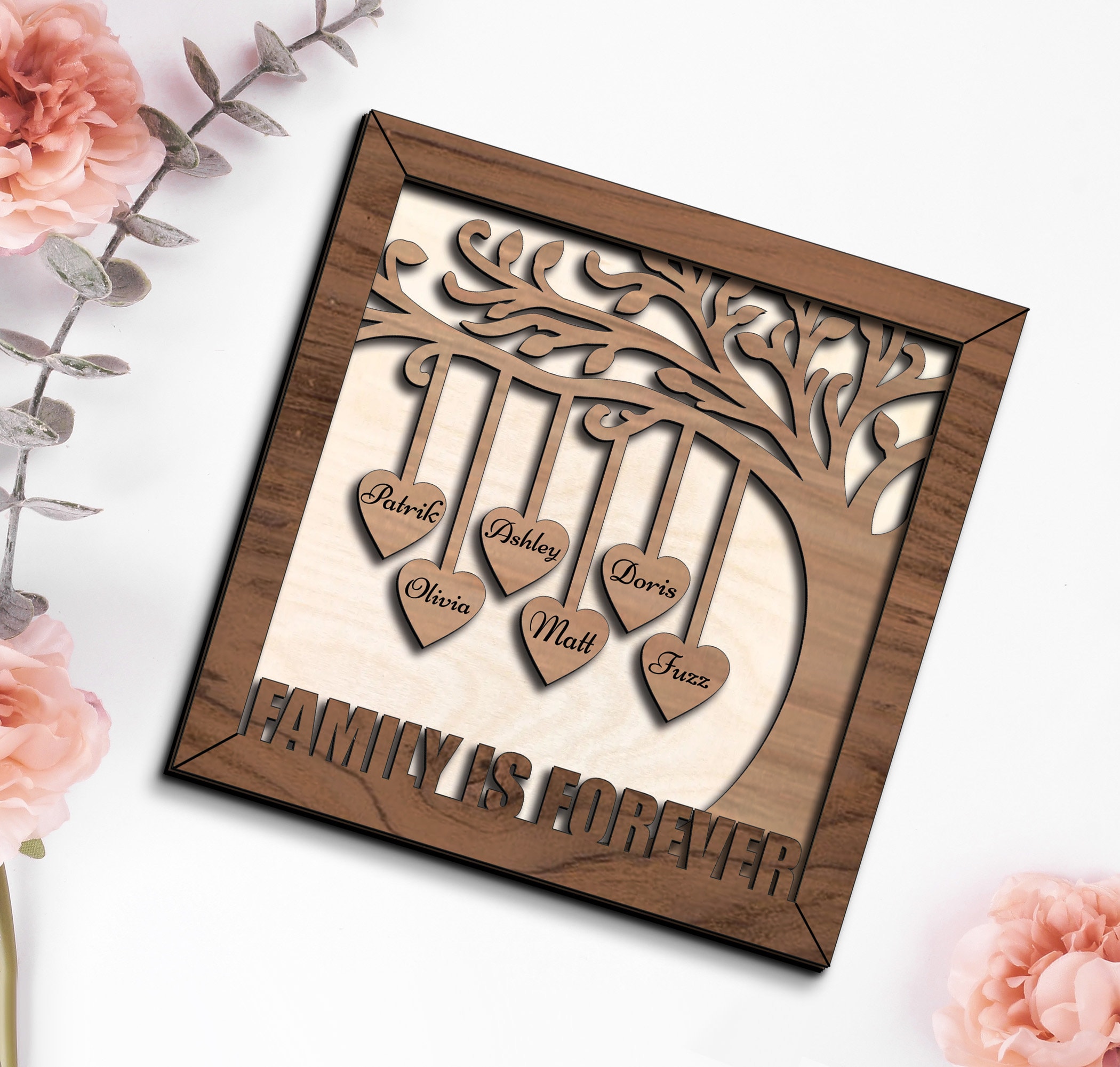 2-10 Names Personalized Family Tree Frame,svg Laser-ready Cut File ...