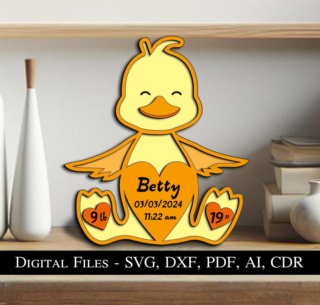 Duck Birth Announcement Board SVG Laser Cut File Newborn Gift Baby Home ...