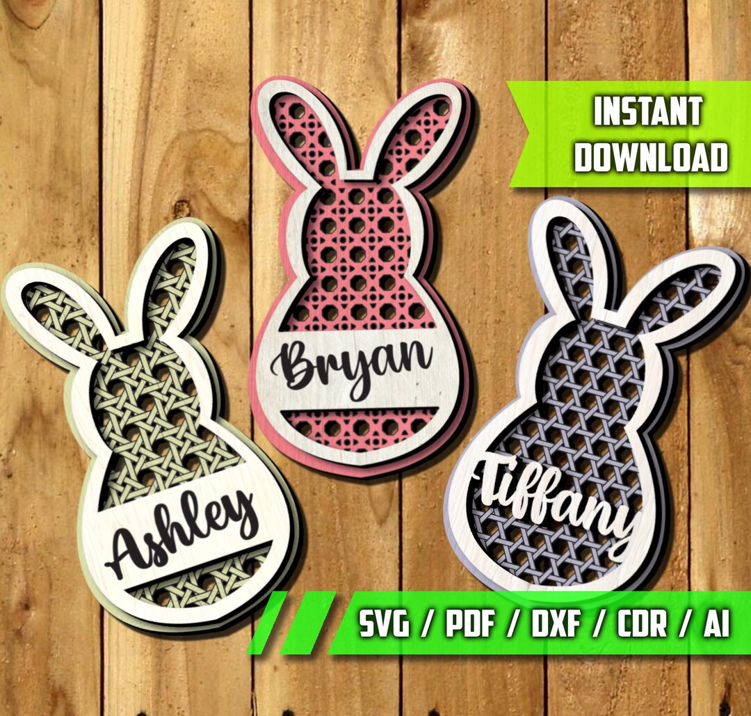 Easter Bunny Rattan Basket Name Tags SVG Bundle Eggs Layered Hanger ...