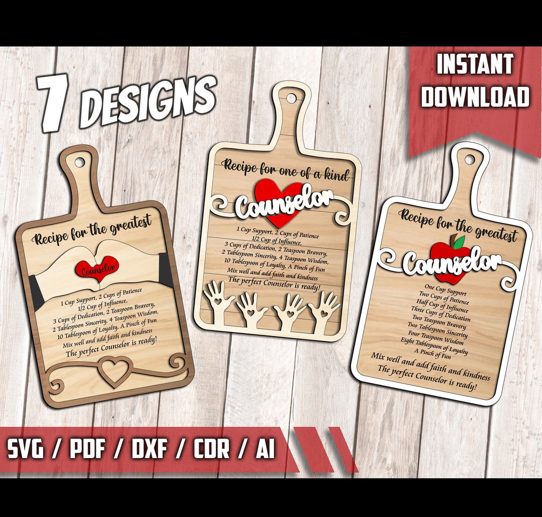 Counselor Counsellor Recipe Cutting Board SVG Laser Cut Set of 7 ...