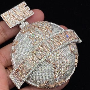 The World is Mine Iced Out Hip Hop Pendant | Chunky Moissanite Pendant ...