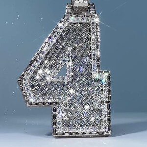 Emerald Cut VVS1 Moissanite Layered Number "4" Pendant, Iced Out Chunky ...