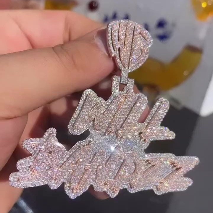 Real Moissanite Diamonds Men Layered Name Pendant, Custom Name ...