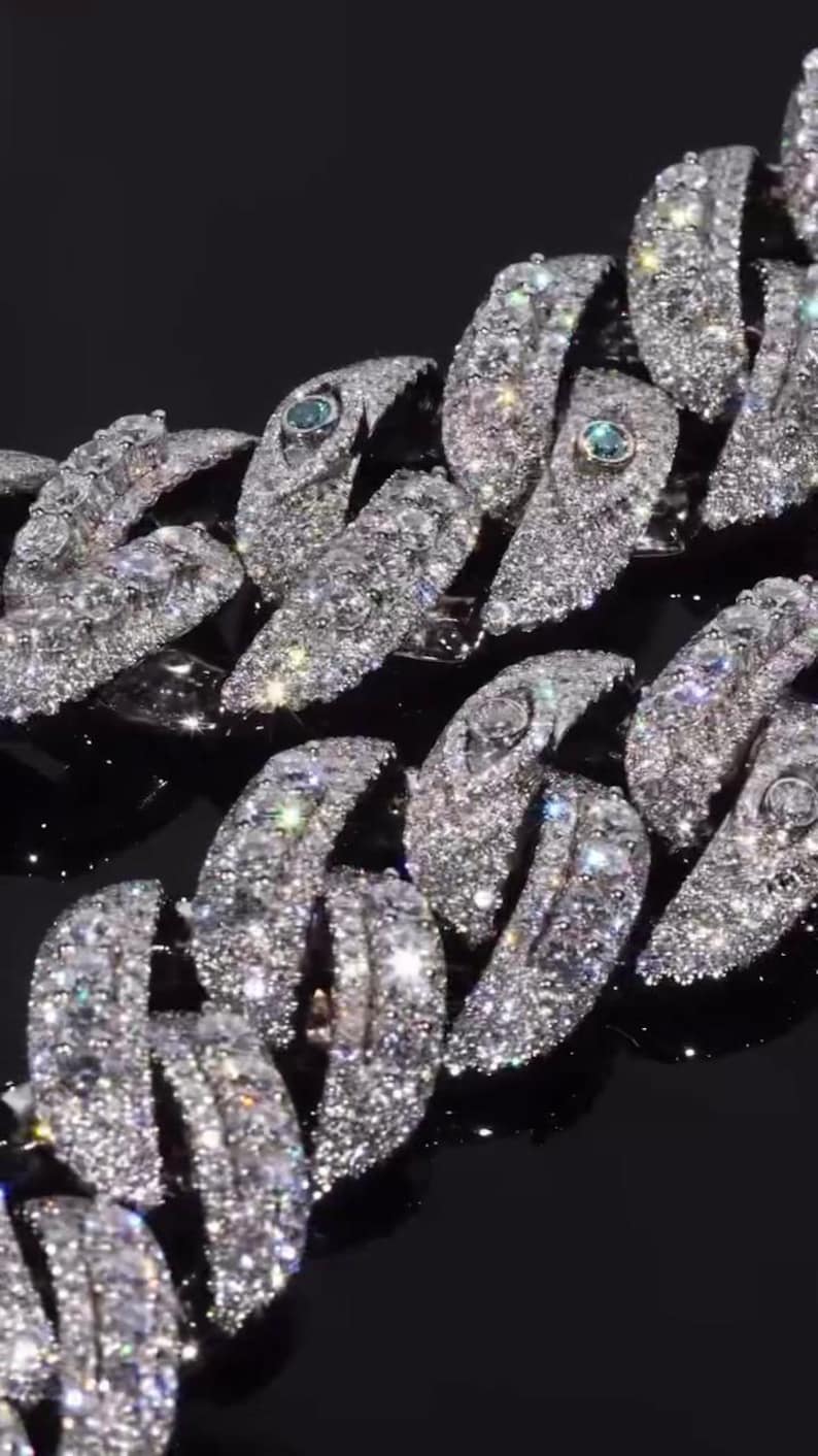 20mm VVS Moissanite Cuban Link Chain | Rhodium Plated 925 Silver | Eye ...