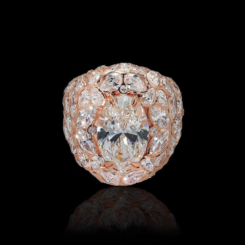 10ct Oval Moissanite Pinky Ring, Rose Gold Iced Out Hip Hop Ring, Pear ...
