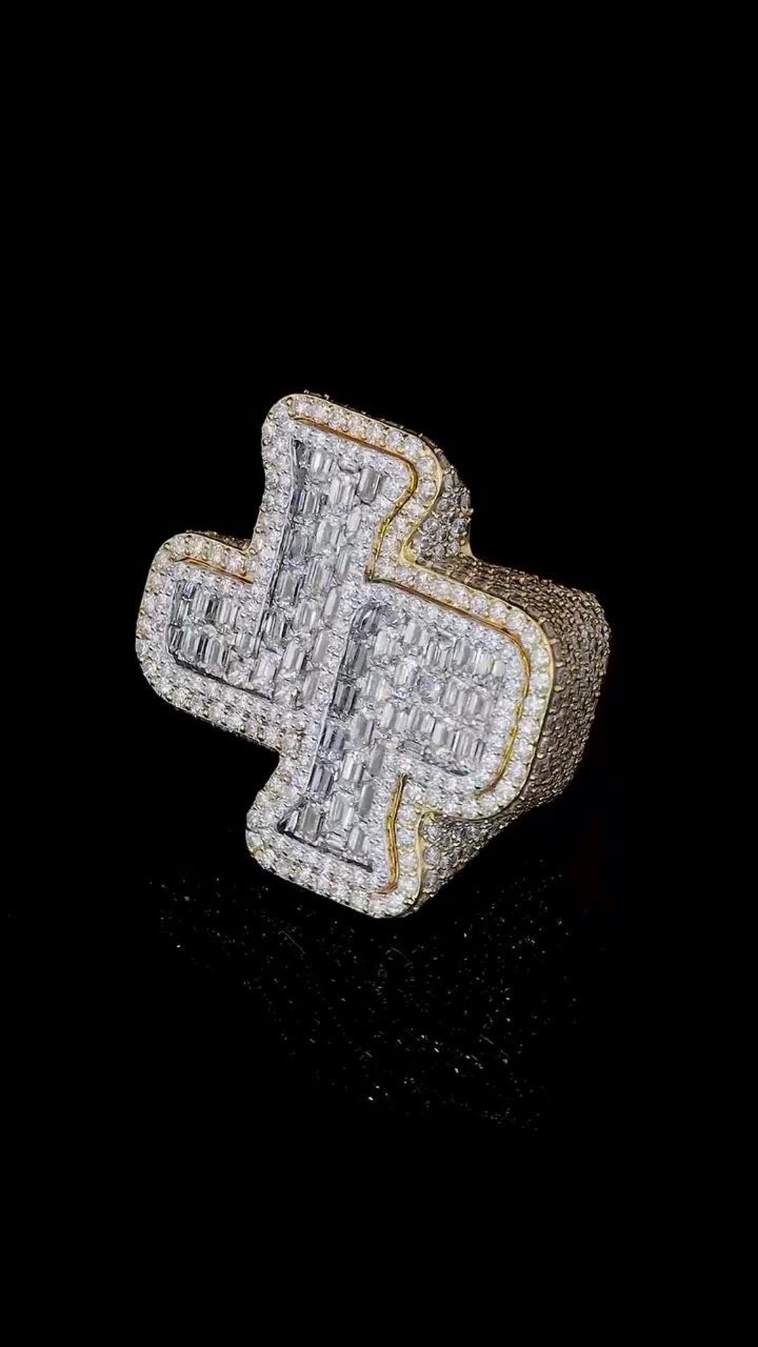 Iced Out Hip Hop Ring, Iced Emerald Diamond Ring, Silver Letter Ring ...