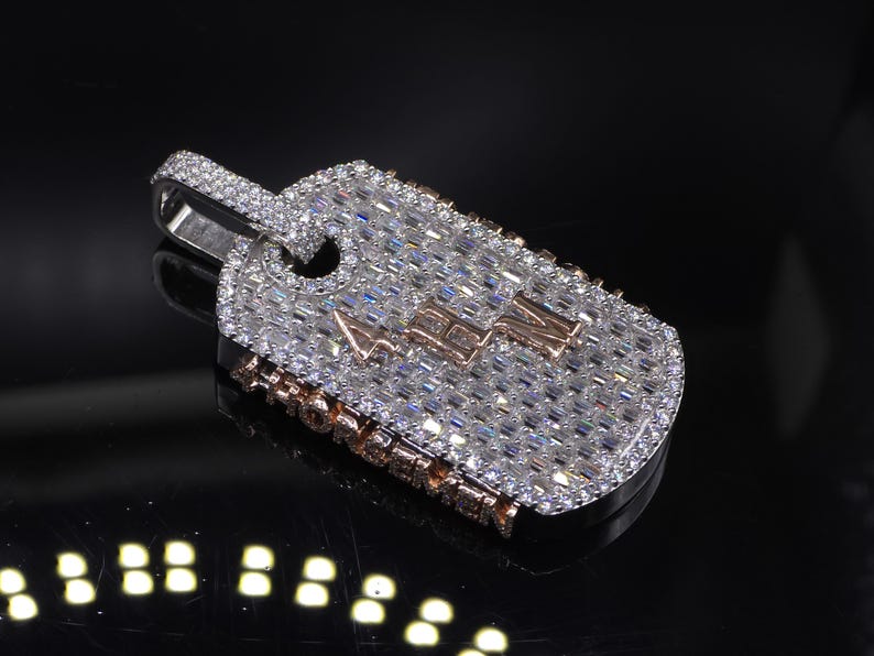 VVS1 Moissanite Dog Tag Pendant | Custom Hip Hop Necklace | Emerald ...