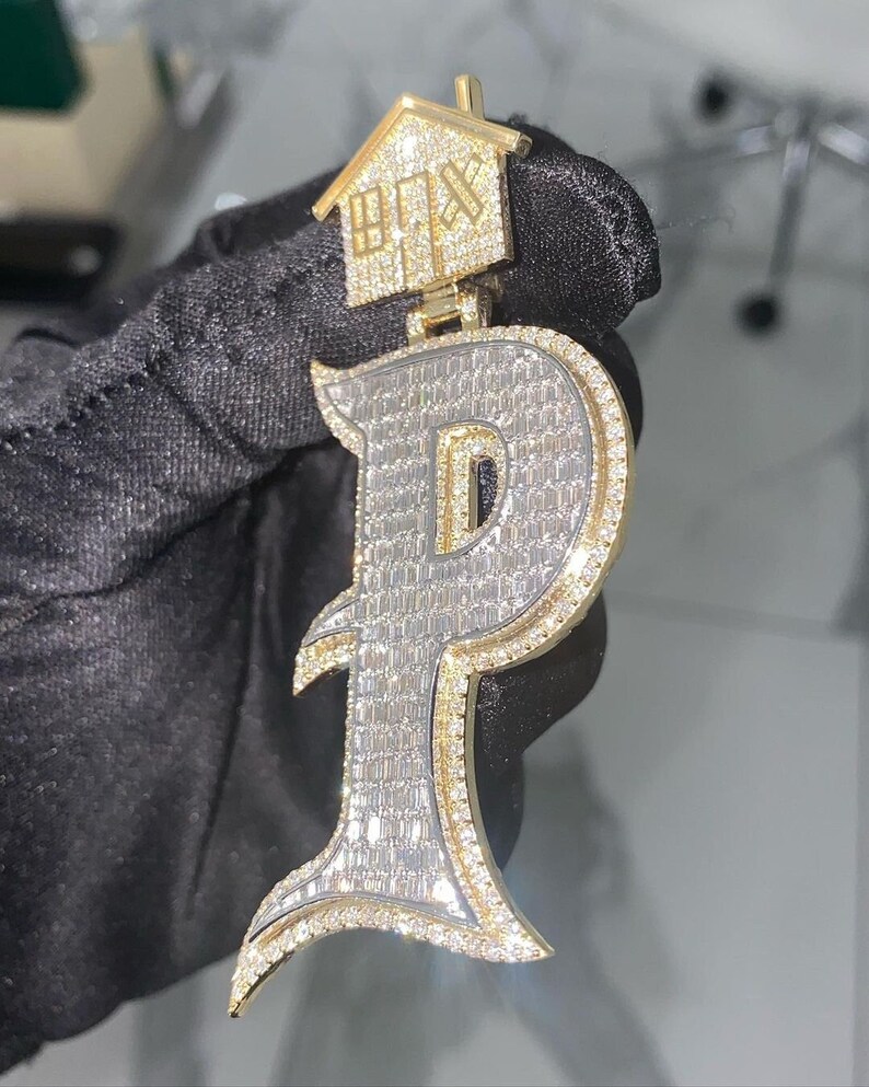 Emerald Cut VVS1 Moissanite Letter p Pendant, Iced Out Chunky Pendant ...