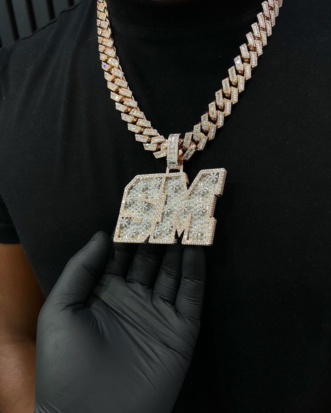 Emerald Moissanite Diamonds Layered Pendant, Custom Word, Alphabet ...