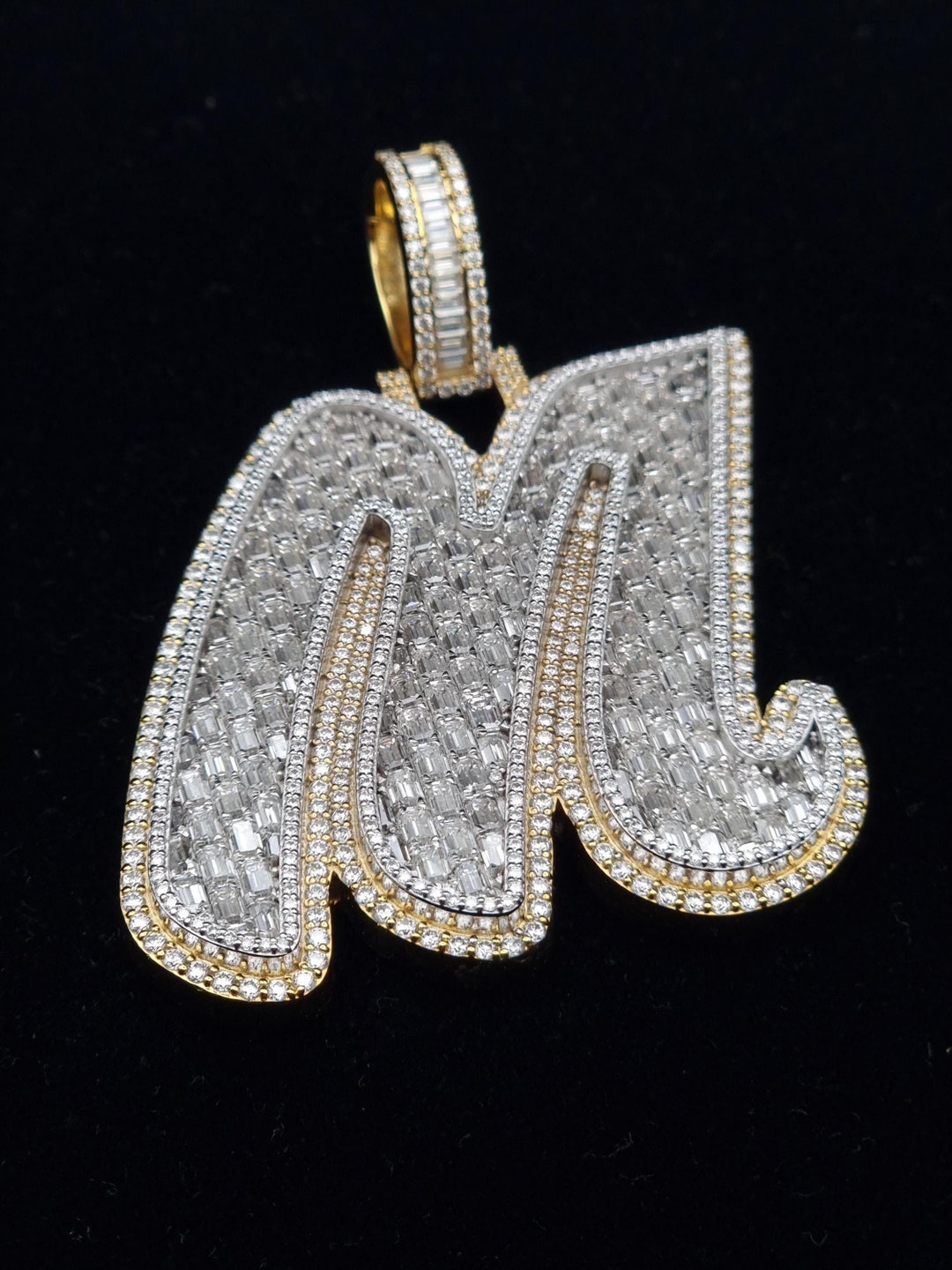 Emerald Cut VVS1 Moissanite Layered Letter "m" Pendant, Iced Out Chunky ...