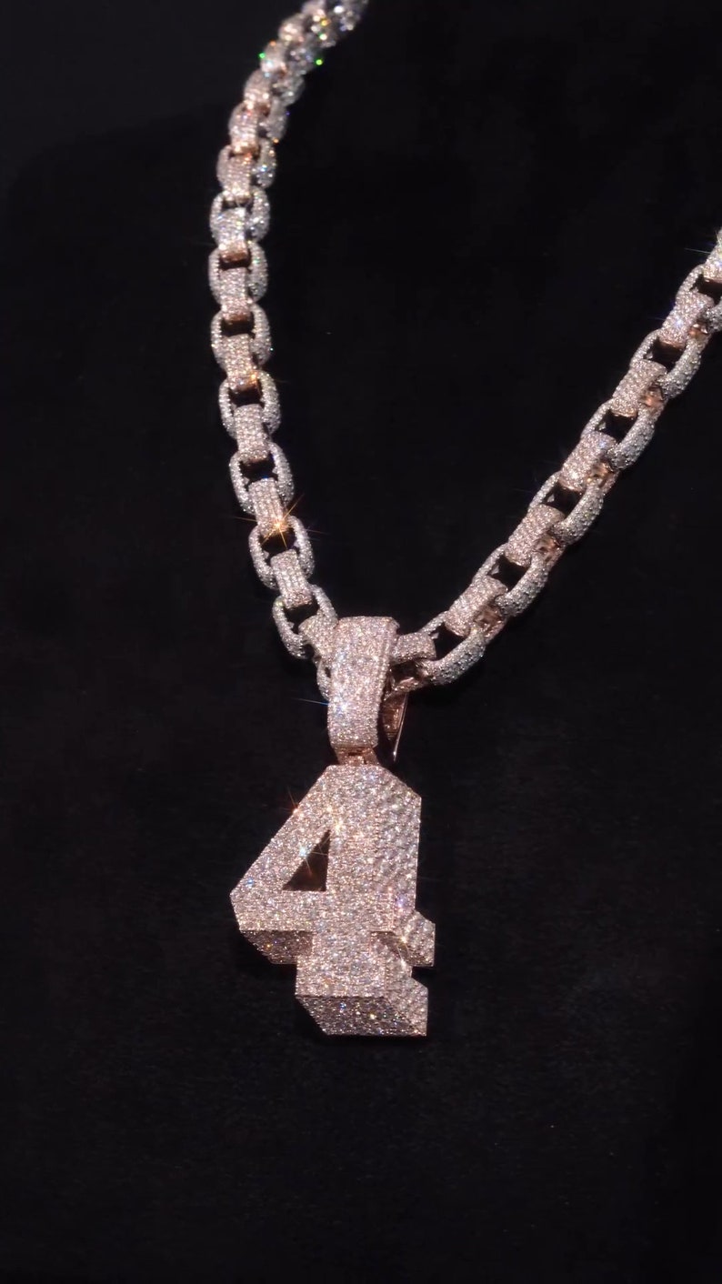 925 Silver Iced Out Chain Set With Mosaic Number Pendant, 10mm Iced Out ...