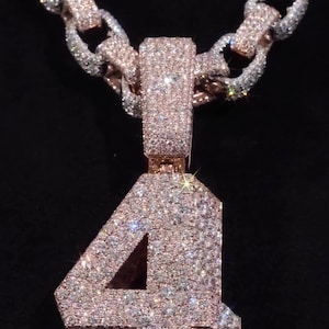 925 Silver Iced Out Chain Set With Mosaic Number Pendant, 10mm Iced Out ...