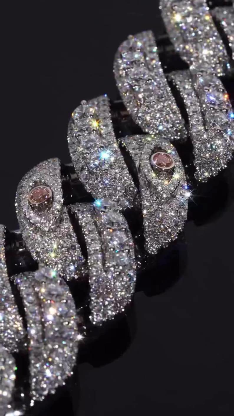 20mm VVS Moissanite Cuban Link Chain | Rhodium Plated 925 Silver | Eye ...