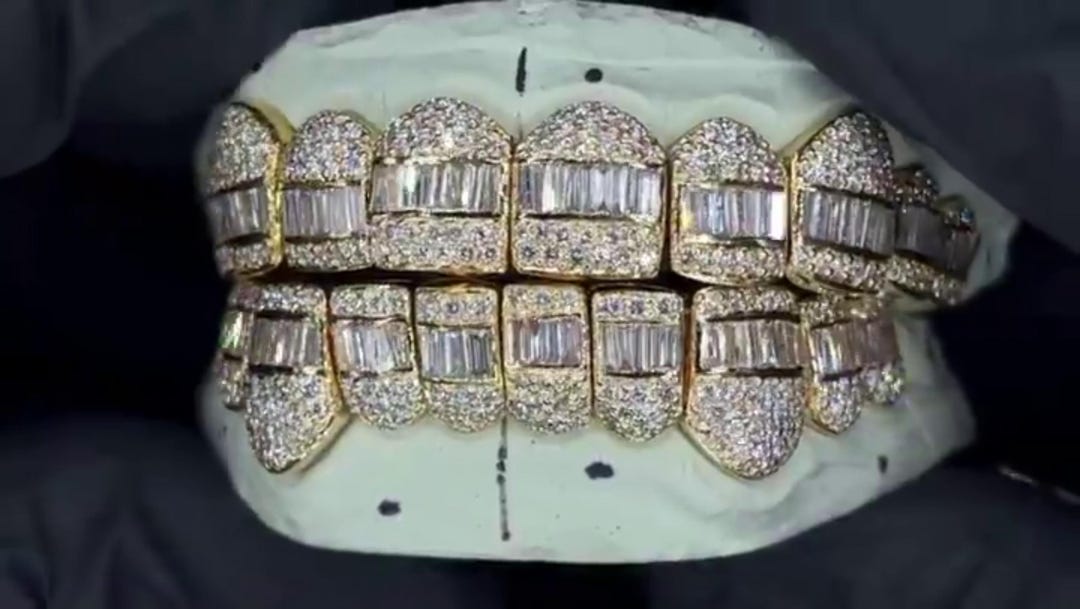 Custom Hybrid Grillz – VVS Moissanite Diamond Teeth – Rhodium Plated ...