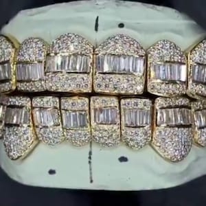 Custom Hybrid Grillz – VVS Moissanite Diamond Teeth – Rhodium Plated ...