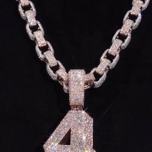 925 Silver Iced Out Chain Set With Mosaic Number Pendant, 10mm Iced Out ...