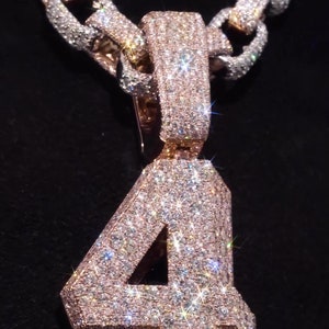 925 Silver Iced Out Chain Set With Mosaic Number Pendant, 10mm Iced Out ...
