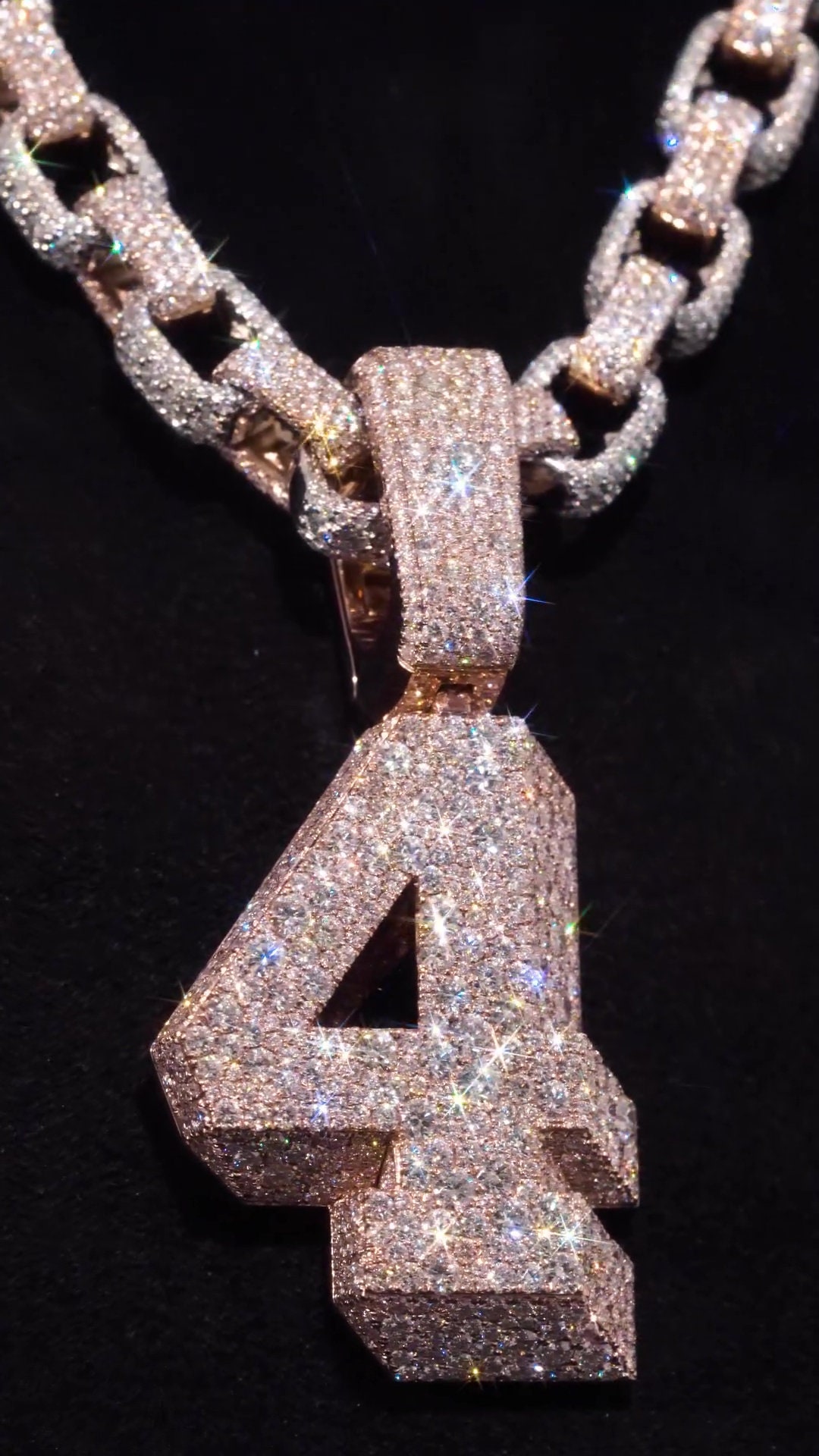 925 Silver Iced Out Chain Set With Mosaic Number Pendant, 10mm Iced Out ...