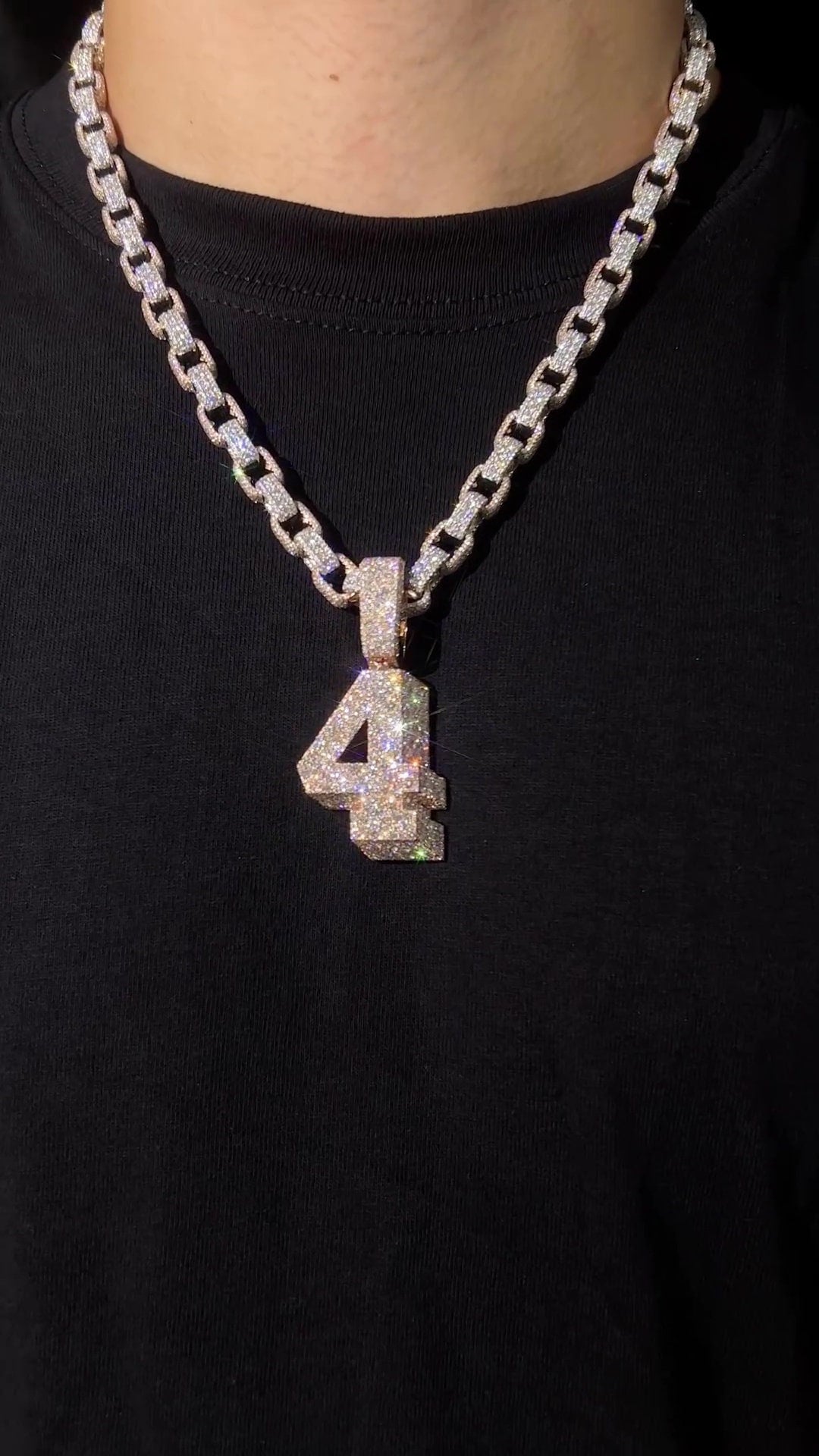 925 Silver Iced Out Chain Set With Mosaic Number Pendant, 10mm Iced Out ...