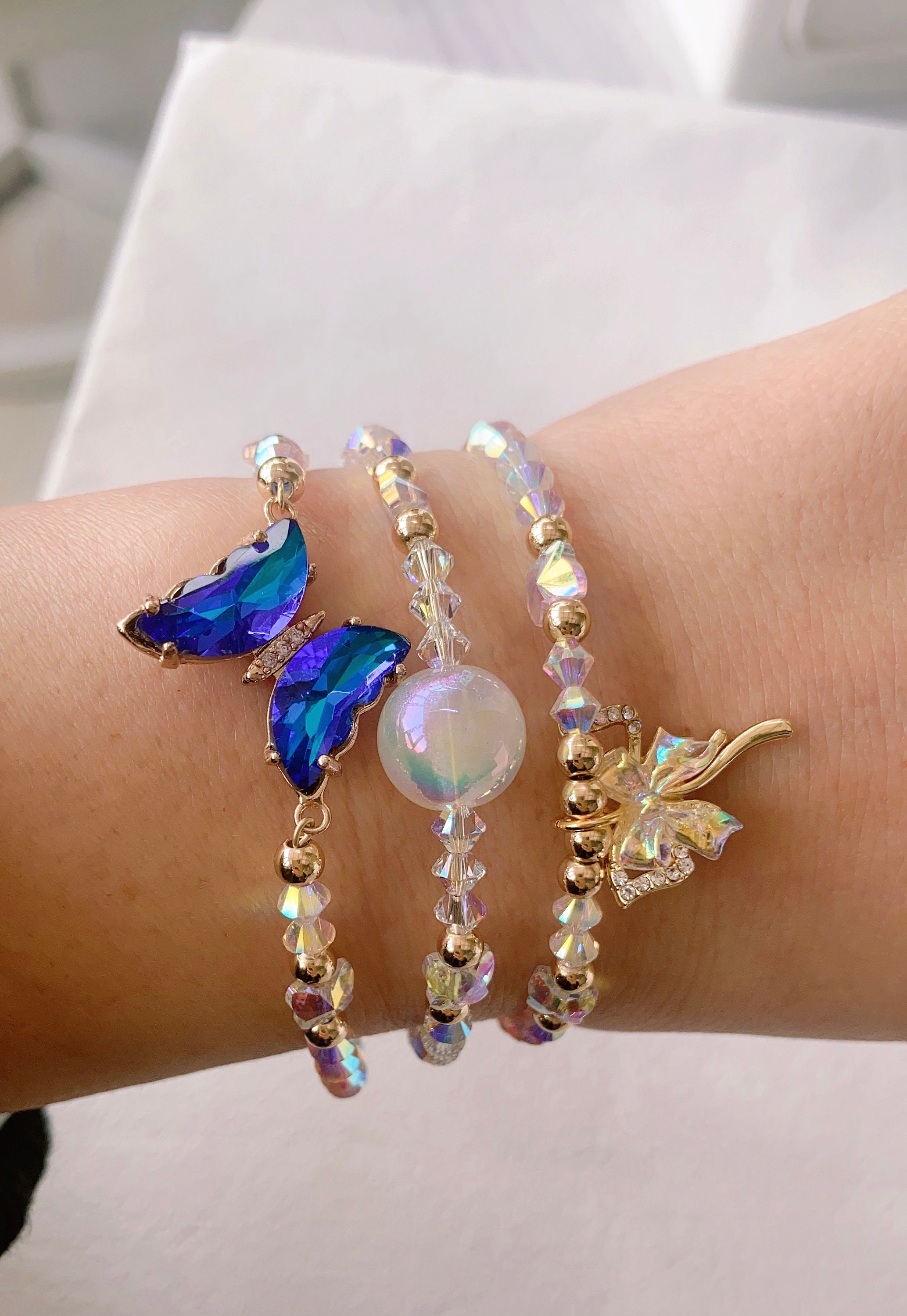 Blue Butterfly Crystal Bracelet, Butterfly Crystal Bracelet Gift for ...
