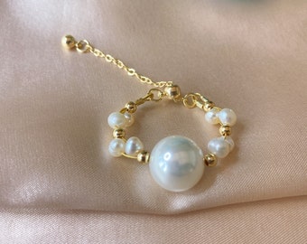 925 Sterling Silver Gold v Adjustable Pearl Ring - Etsy