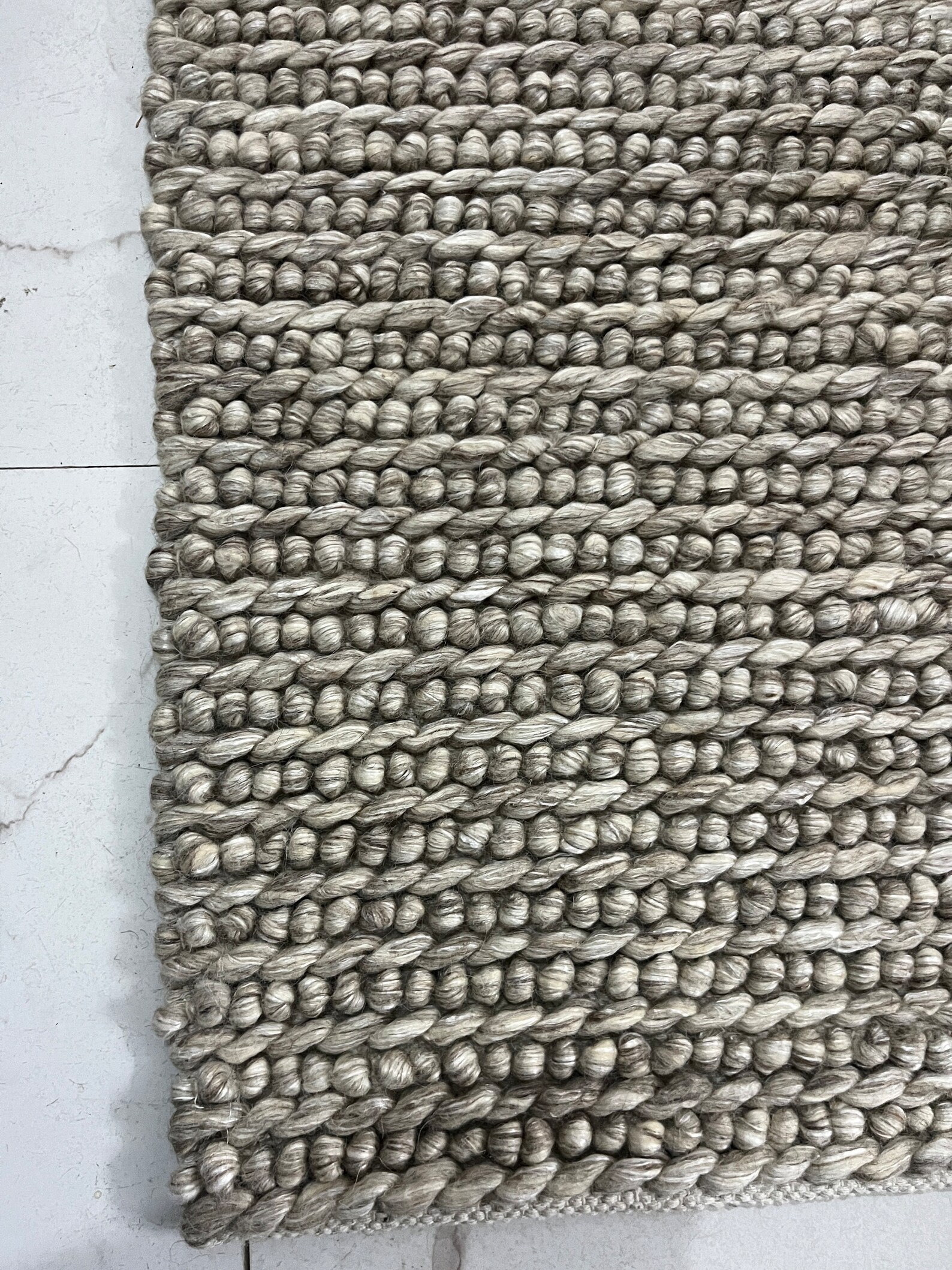 Handwoven Gray Chunky Loop Wool Rug Hand Knitted Plaid Rugs for Bedroom ...