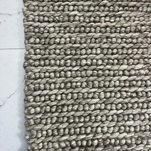 Handwoven Gray Chunky Loop Wool Rug Hand Knitted Plaid Rugs for Bedroom ...