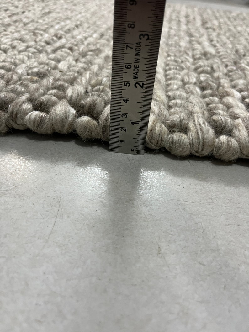 Handwoven Gray Chunky Loop Wool Rug Hand Knitted Plaid Rugs for Bedroom ...