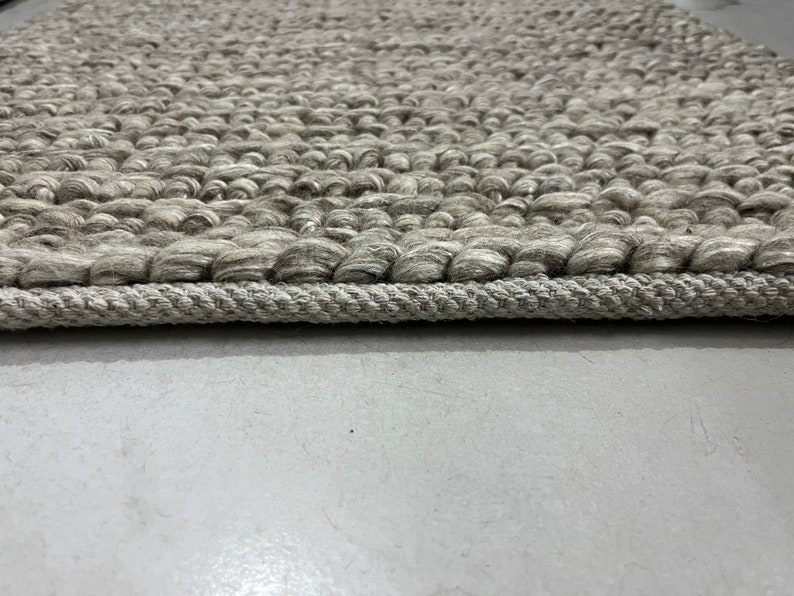 Handwoven Gray Chunky Loop Wool Rug Hand Knitted Plaid Rugs for Bedroom ...