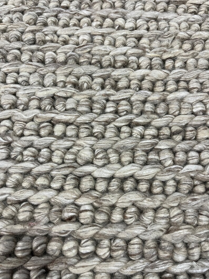 Handwoven Gray Chunky Loop Wool Rug Hand Knitted Plaid Rugs for Bedroom ...