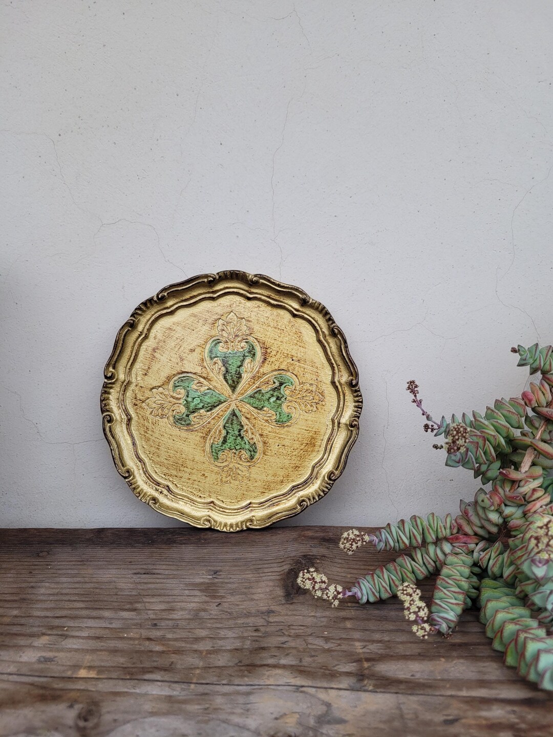 Small Florentine Tray Wood Round Tray Antique Serving Tray Handpainted ...