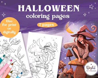 Halloween Digital Coloring - Etsy