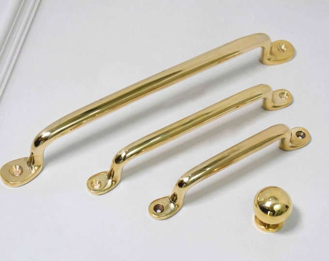 Polished Brass Cabinet Handles, Round Dresser Knob, Gold Cabinet Hardware, Solid Brass Knobs ...
