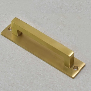 Brass Brushed Drawer Pulls With Rectangle Backplate – Solid Brass ...