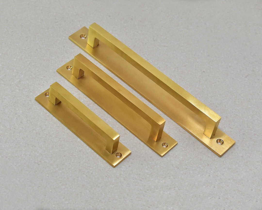 Brass Brushed Drawer Pulls With Rectangle Backplate – Solid Brass ...