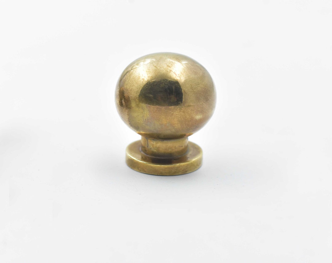 Unlacquered Antique Brass Ball Cabinet Knob Brass Knobs Vintage Drawer ...