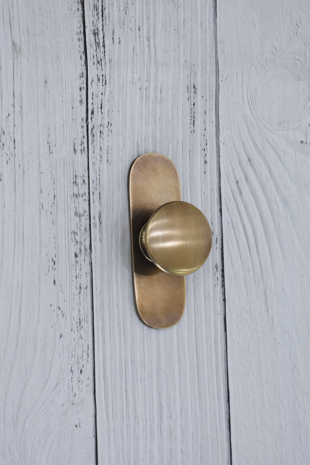 Antique Brass Knob + Backplate / Solid Brass Unlacquered Hardware Vintage Knobs and Pulls ...