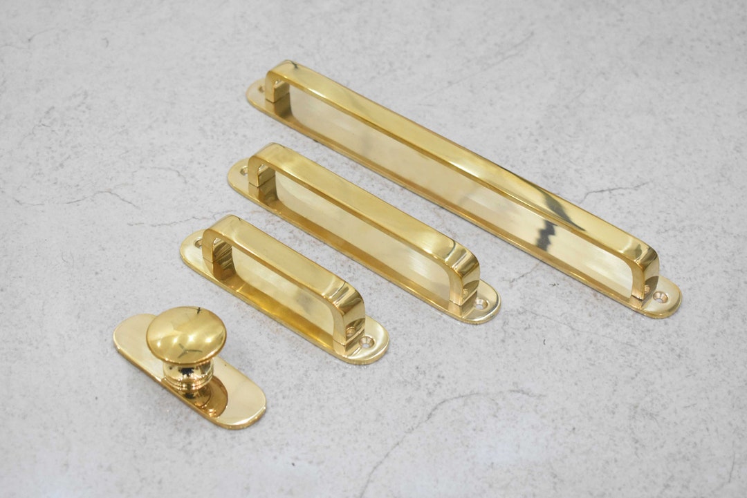 Unlacquered Brass Polished Handles With Round Backplate –solid Brass ...