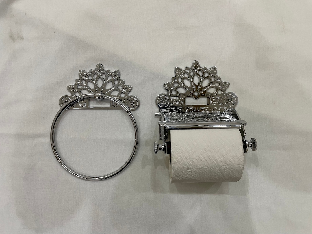 Chrome Victorian Set of Towel Ring + Roll Holder / Handcrafted ...