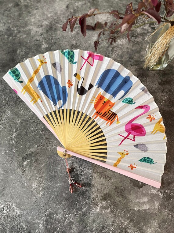 Cartoon Animals Folding Fan Handheld Folding Fan Bamboo Fan - Etsy