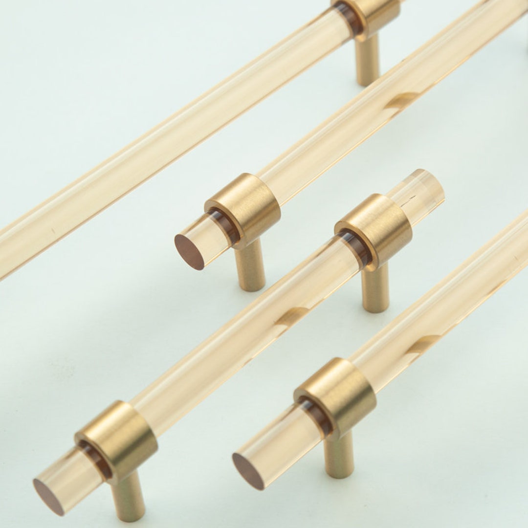 Adjustable Holes Space Acrylic Drawer Pull Handles Knobs Clear Gold ...