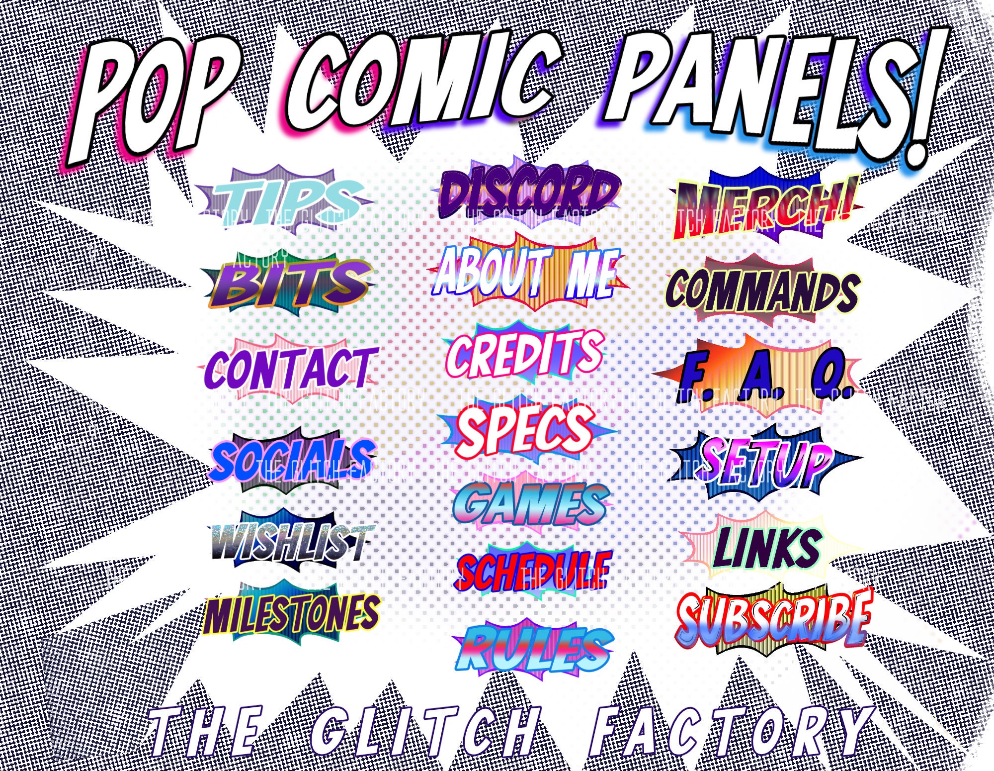 Pop Comic Panels for Twitch, Website, Profile, Social Media Digital ...